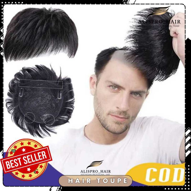 Jual Alispro Hair Wig Toupe Pria Rambut Penutup Botak Dengan ...