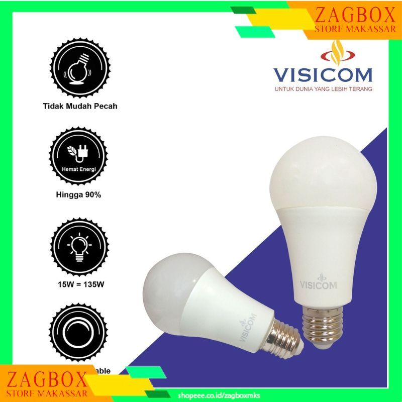 Jual VISICOM Lampu LED bulb 15 watt - Cahaya Putih | Shopee Indonesia