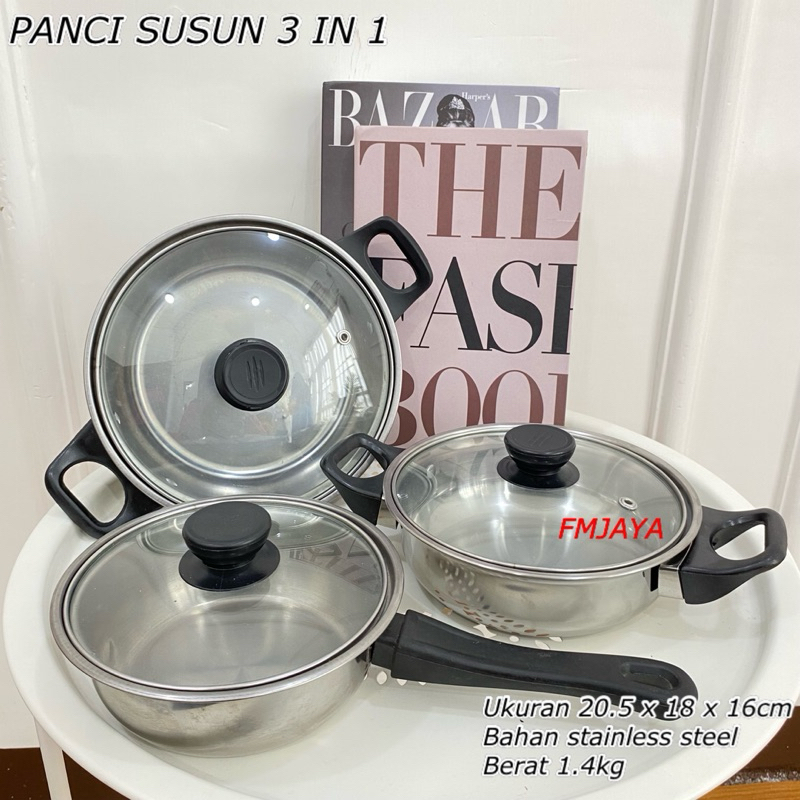 Jual 26 SQRS PANCI SUSUN 3 IN 1 || PANCI SET STAINLESS STEEL + TUTUP ...
