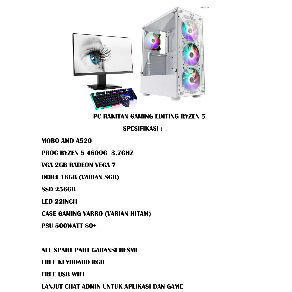 Jual PC RAKITAN GAMING EDITING RYZEN 5 | VGA 4GB | RAM 16GB | SSD 256GB ...