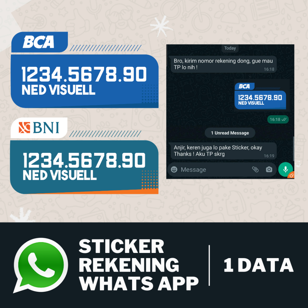 Jual STICKER WA / WHATS APP NOMOR REKENING - DESAIN 2 | Shopee Indonesia