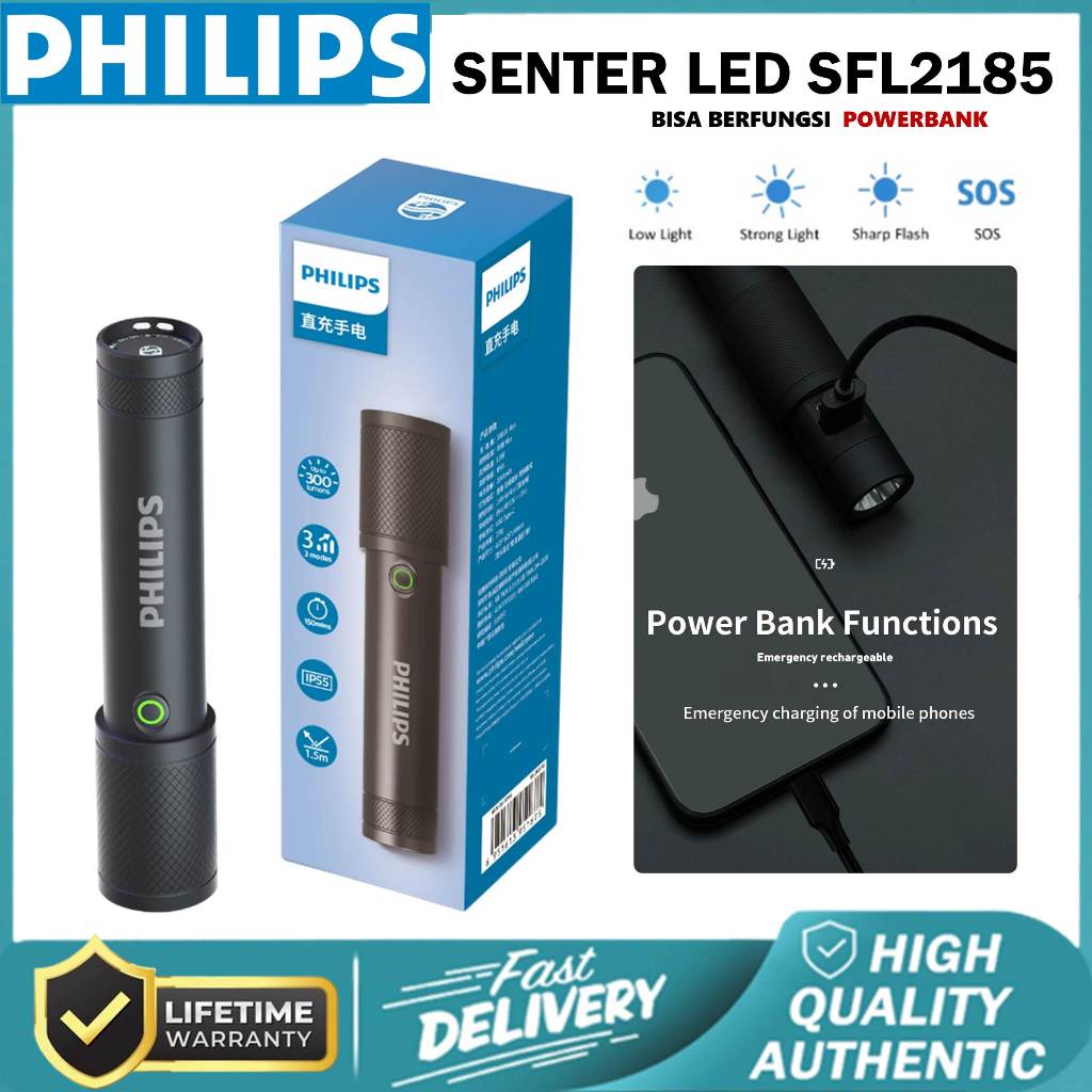 Jual Philips Senter Led SFL2185 With Powerbank Function Senter Led ...