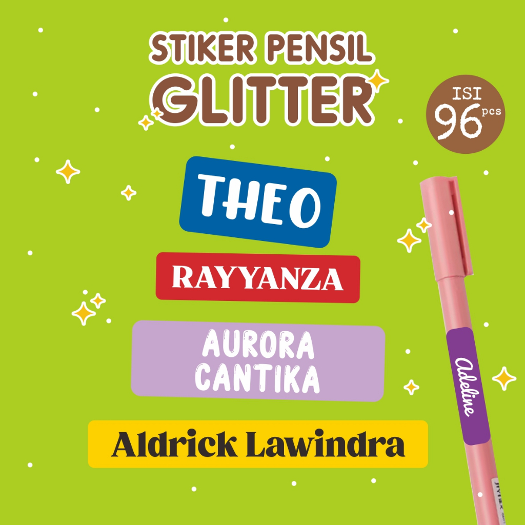 Jual Stiker Nama Glitter Waterproof Pensil Pen Crayon Buku | Stikernama ...