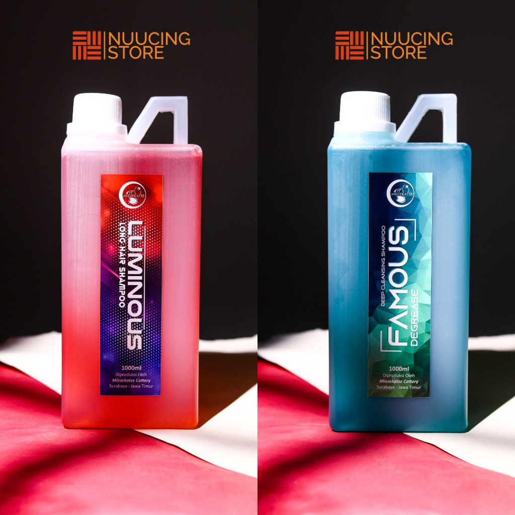 Jual kit Grooming Kucing Shampoo Luminous & Degrease Famous by Miezekatze Product 1000ml ...