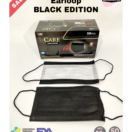 Jual Price iCare BLACK Edition Earloop 3ply ICARE Disposable face mask ...