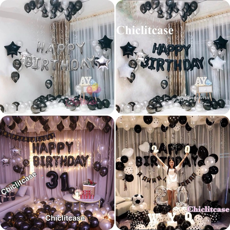 Jual Set paket balon birthday/hitam silver/hbd elegant dewasa fancy ...