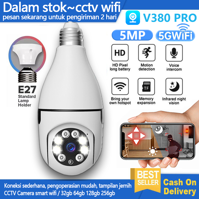 Jual Kamera CCTV Lampu Bohlam V380 Pro 5MP Outdoor Full HD cctv IP Camera Waterproof Smart 360 ...