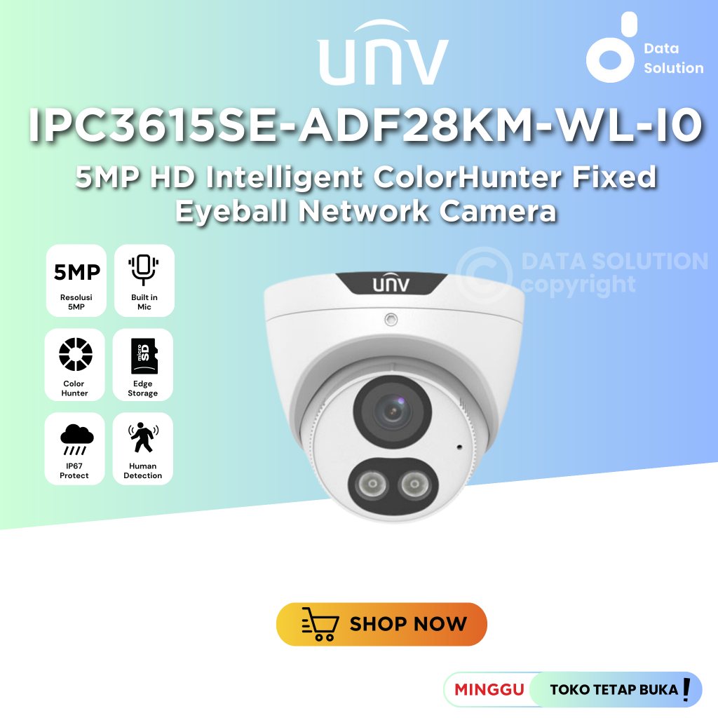Jual Uniview IP Camera IPC3615SE-ADF28KM-WL-I0 5MP HD Intelligent ColorHunter Fixed Eyeball ...