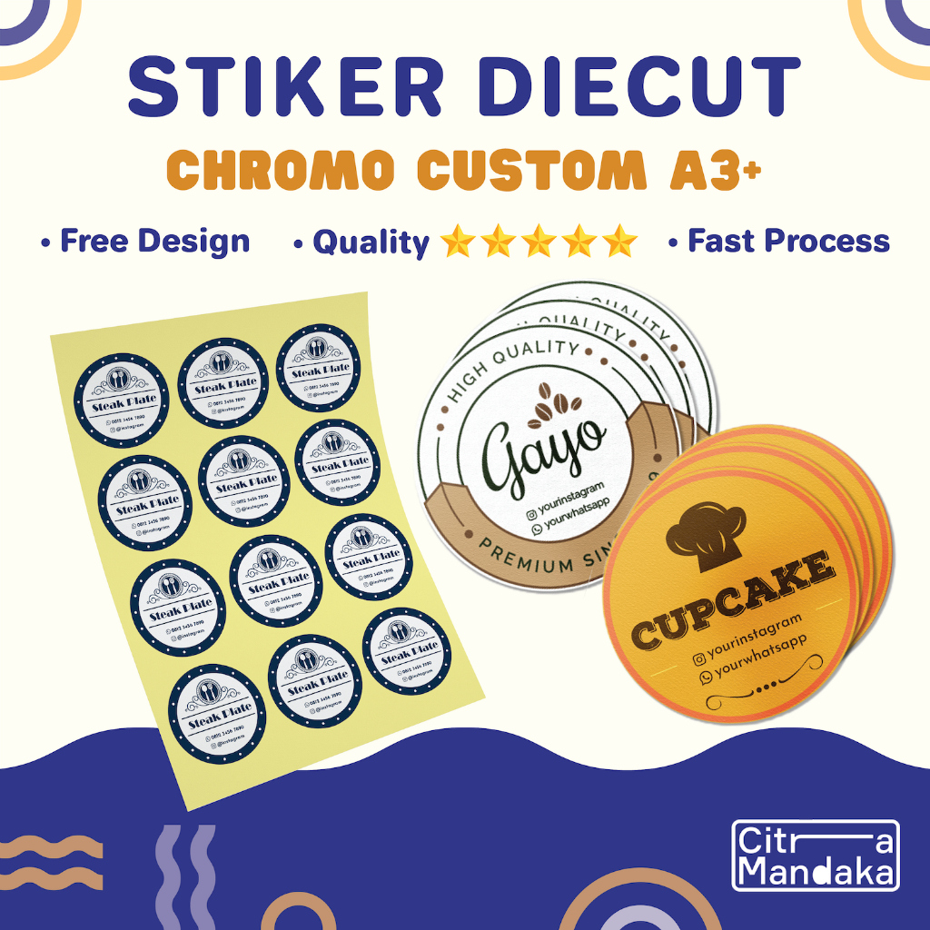 Jual Cetak Stiker Custom Label Makanan Chromo A3+ Die Cut | Stiker ...