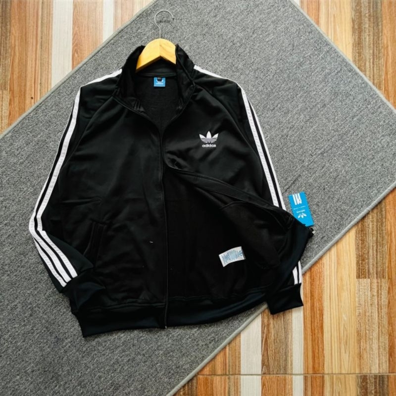 Jual Jaket Tracktop 3foil Hitam Garis Putih 3 Logo Bordir Tag wash ...