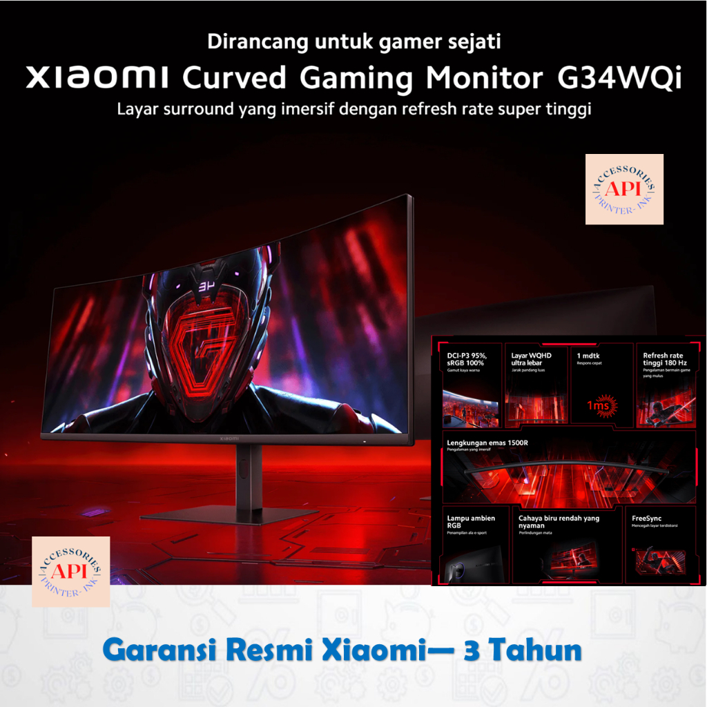 Jual Xiaomi Monitor 34 inch 34" Curved Gaming G34WQI 180Hz 1ms | Shopee ...