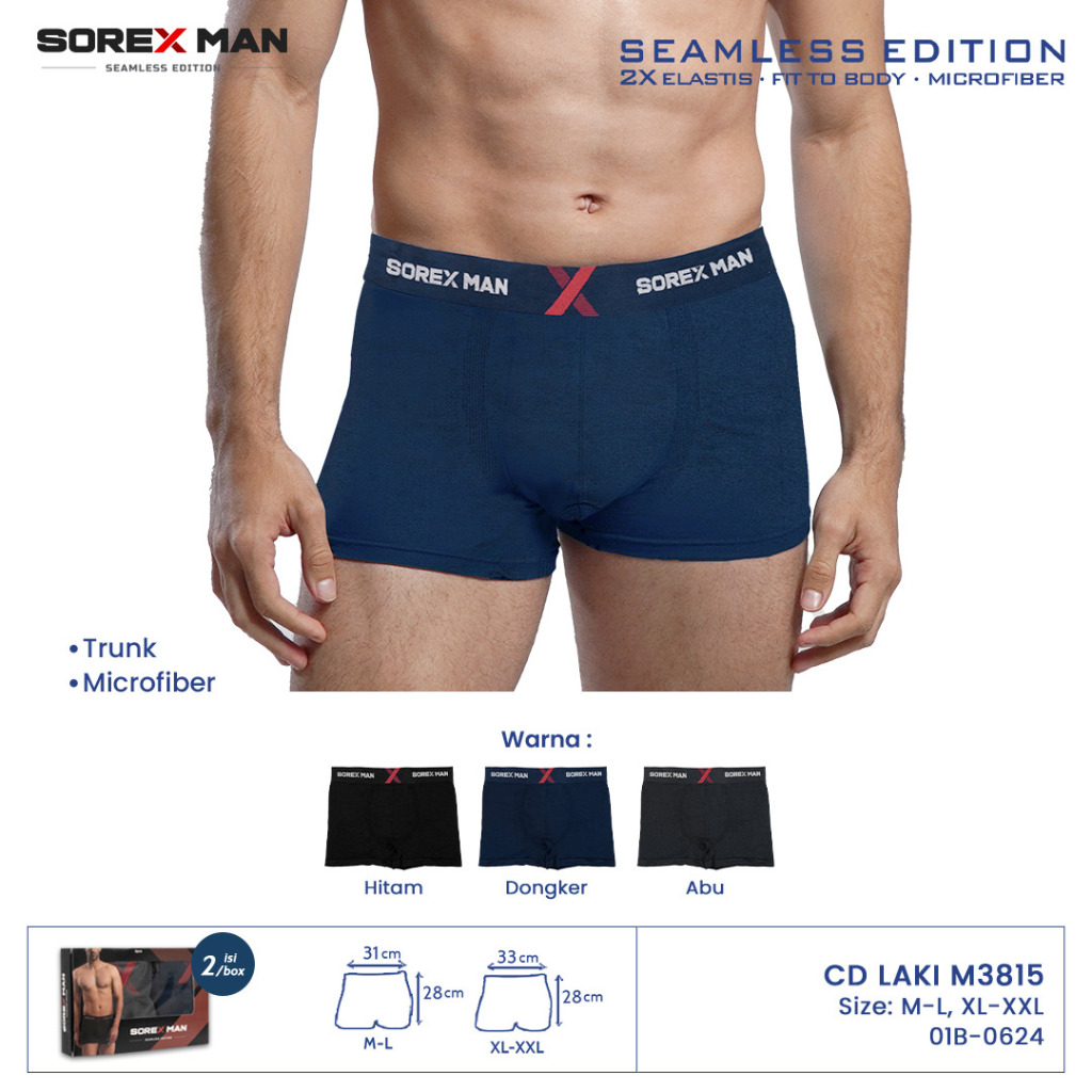 Jual (2 PCS) Sorex Man Seamless Boxer Pria Men Trunk CD Cowo M 3815 ...