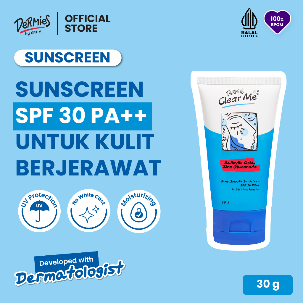 Jual DERMIES Clear Me Acne Smooth Sunscreen SPF 30 PA++ 30g - Sunscreen ...