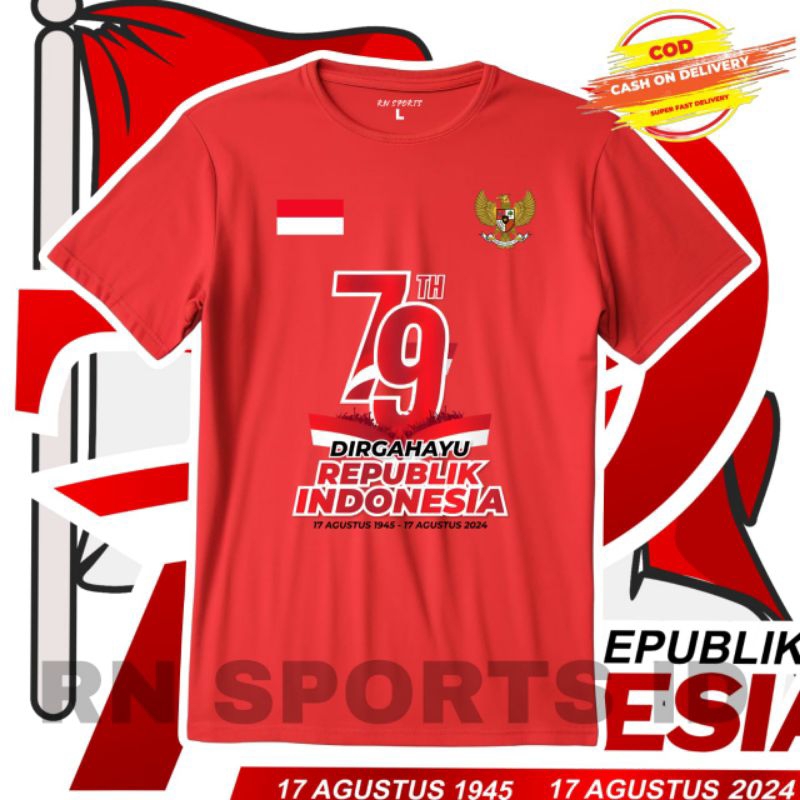 Jual KAOS HUT RI KE 79TH// 79TH DIRGAHAYU REPUBLIK INDONESIA 17 AGUSTUS 1945 - 17 AGUSTUS 2024 ...