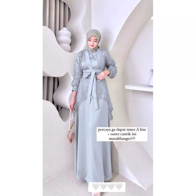 Jual GAMIS FUJI SATU SET OUTER / GAMIS SATIN VELVET KOMBI TILE MUTIARA ...