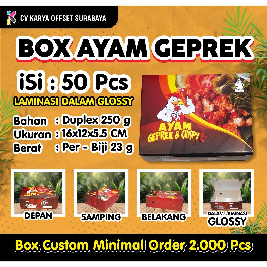 Jual Box Ayam geprek motif isi 50/Kemasan box ayam goreng/Glossy ...