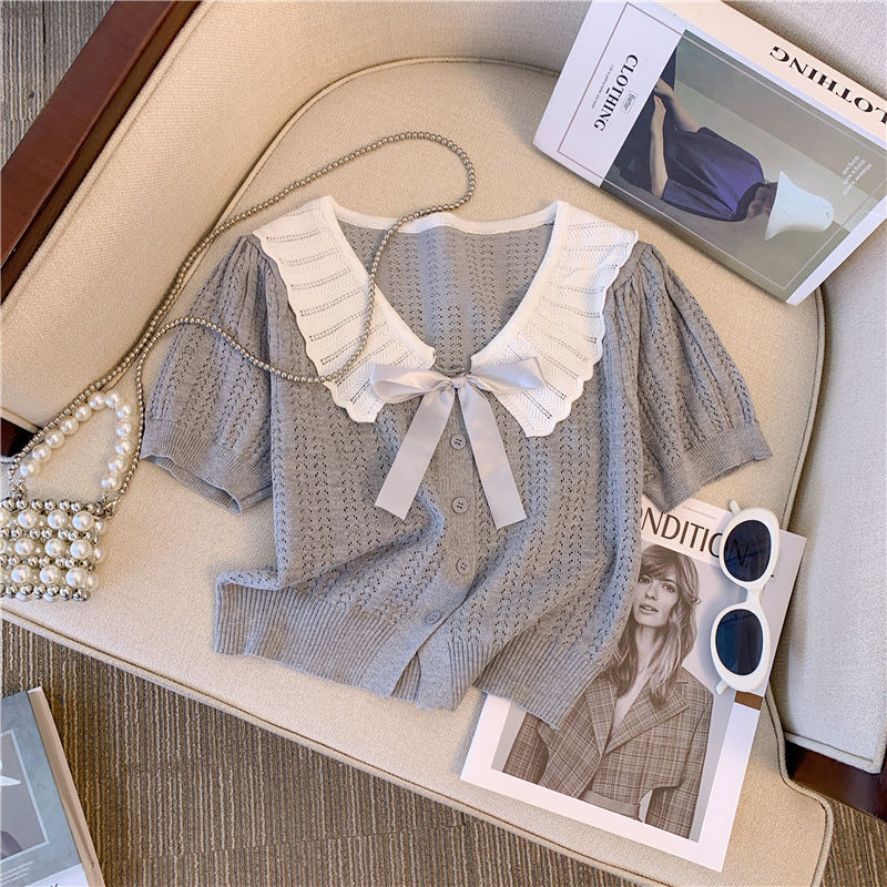 Jual Simpul Pita Kardigan Rajutan Lengan Pendek TipisTBaju Kaos ...