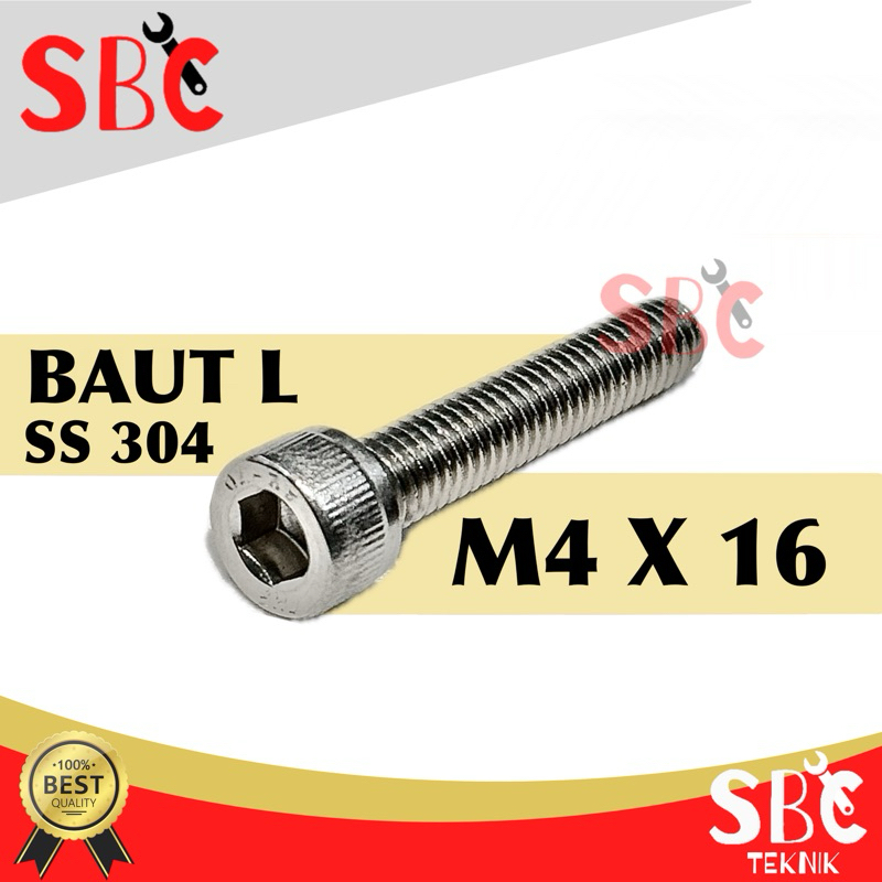 Jual Baut L SS304 M4 x 16 Stainless Steel 304 Socket Cap Screw SUS304 ...