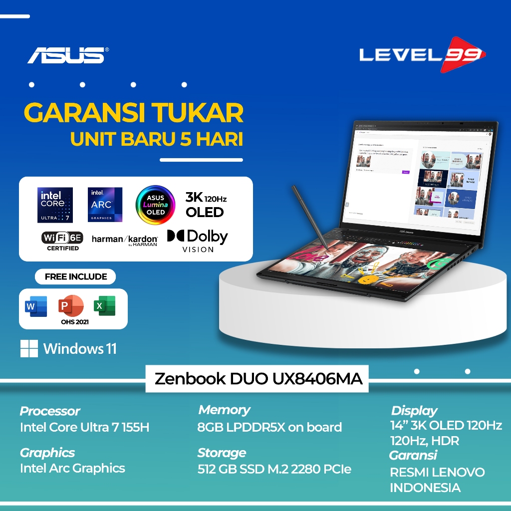 Jual LAPTOP ASUS Zenbook DUO UX8406MA-OLEDS711 ULTRA 7-155H/512GB/8GB ...