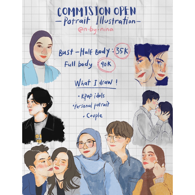 Jual illustrasi potrait kpop / couple / foto keluarga bisa untuk kado ...