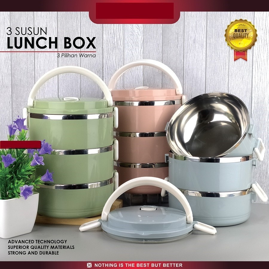 Jual Rantang Lunch Box Tempat Bekel Wadah Bekal Makanan Warna Polos 3 ...