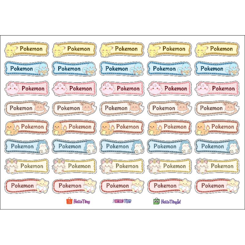 Jual sticker nama tema pokemon, name label (buat botol minum, kotak ...