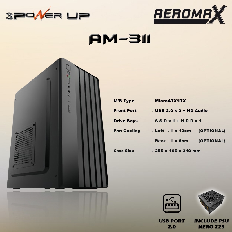 Jual Casing PC Office 3Power Up Aeromax AM-311 + PSU Nero 225 - Micro ATX / ITX | Shopee Indonesia
