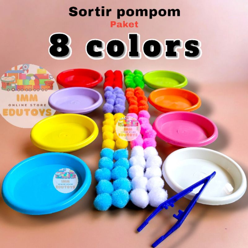 Jual Mainan Edukasi Pompom Sorting Color 8 Set Sortir Pompom Warna ...