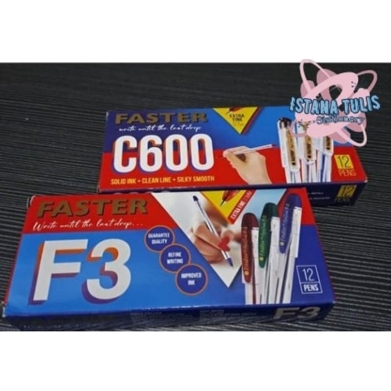 Jual Bollpoint/ Pulpen Faster F3 & C600 Hitam Selusin/ 1 Pack (12pcs ...