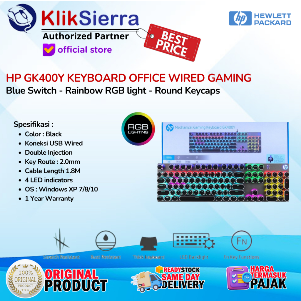 Jual Keyboard Gaming HP GK400Y - RGB Blue Switch Mechanical Keyboard ...