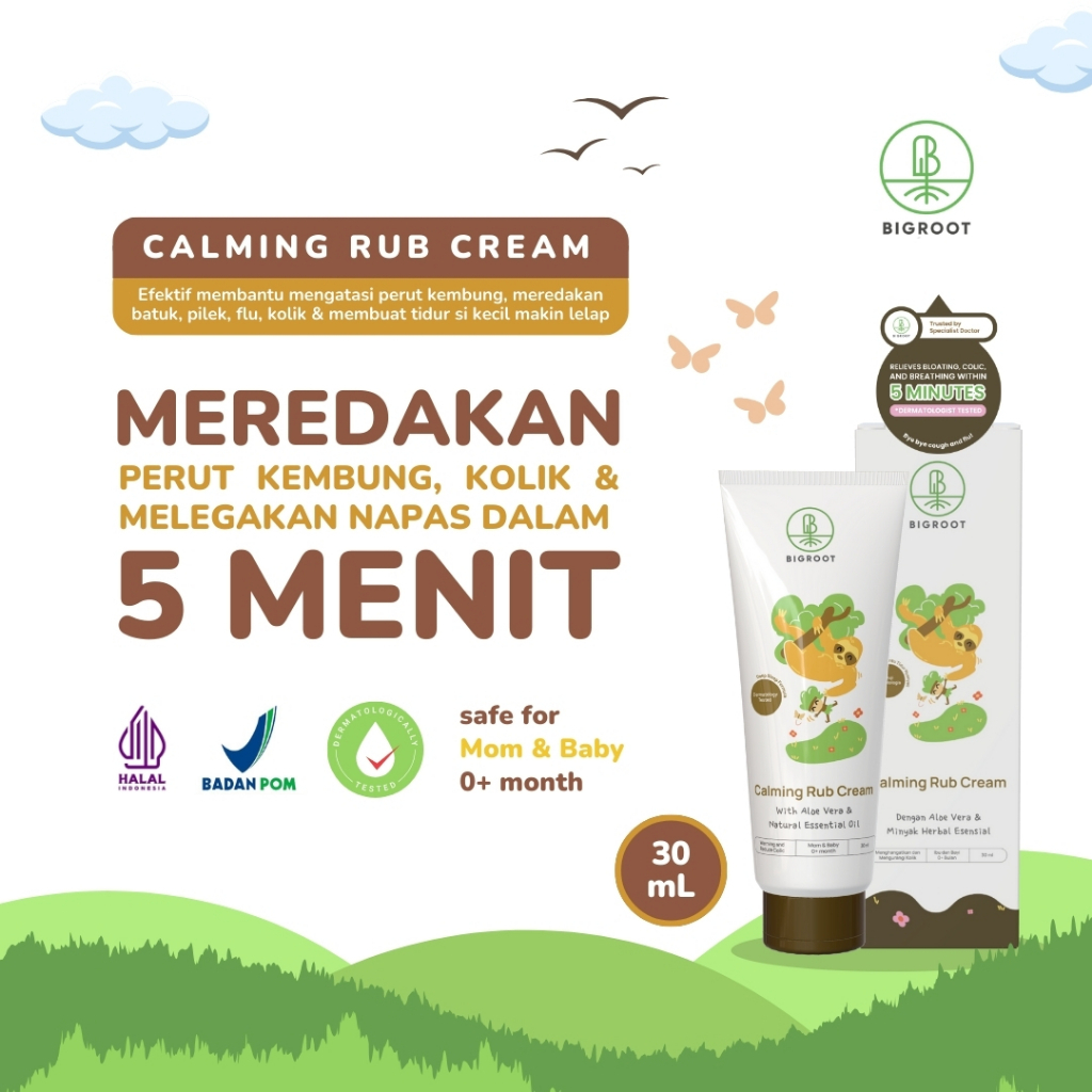 Jual Bigroot Calming Rub Cream 30ml & 5 ml- Meredakan Perut Kembung dan ...