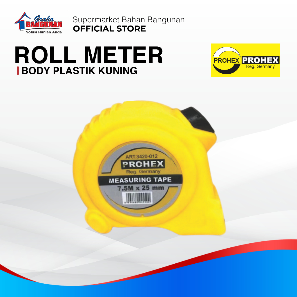 Jual Prohex ROLL METER KUNING / METERAN (Alat ukur bangunan dan ...