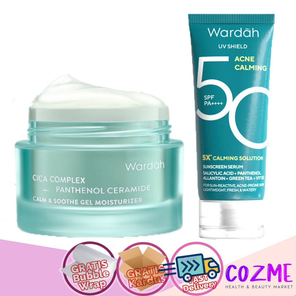 Jual WARDAH Bundle Cica Moist Gel & Uv Shield Acne Calming SPF 50 40mL ...