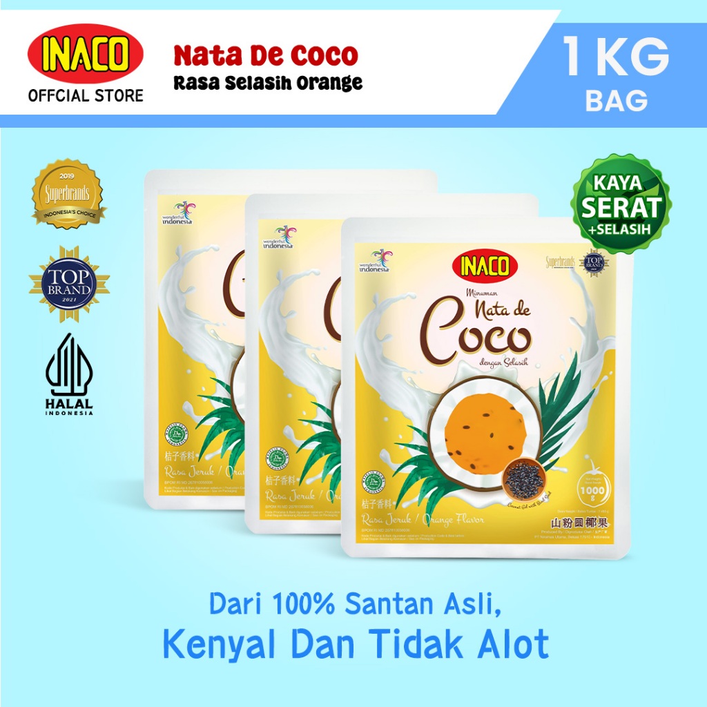 Jual INACO Nata De Coco Selasih Orange Pouch 1kg - Triplepack | Shopee ...