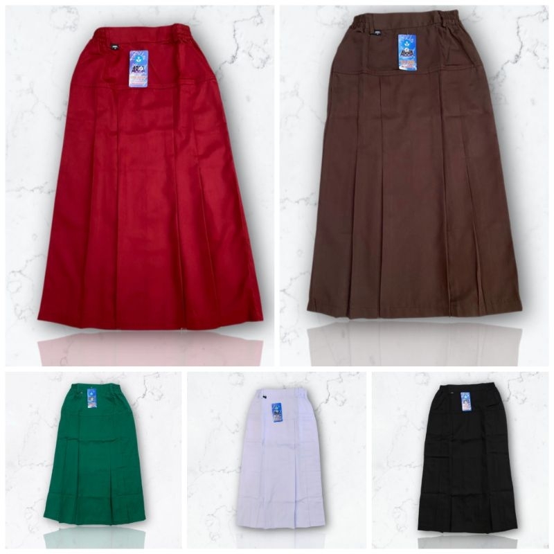 Jual Rok Panjang Sekolah SD MI paud TK warna Merah Coklat Hijau Hitam Putih Turping rempel ...