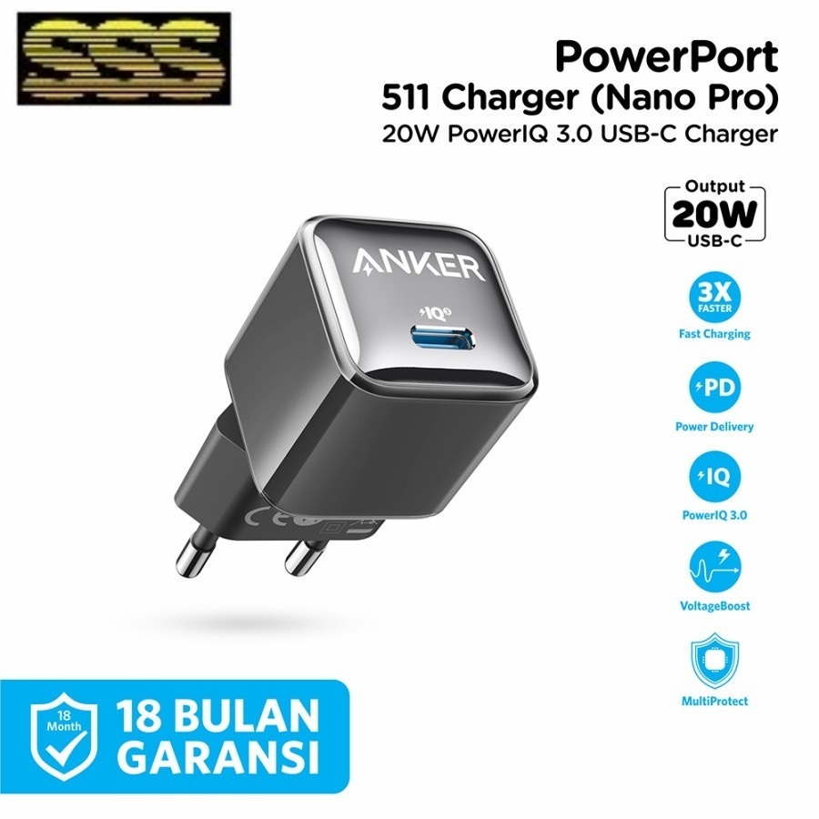 Jual Anker Charger 20W 30W Nano Pro 511 USB Type C PD IQ - A2637 Hitam ...