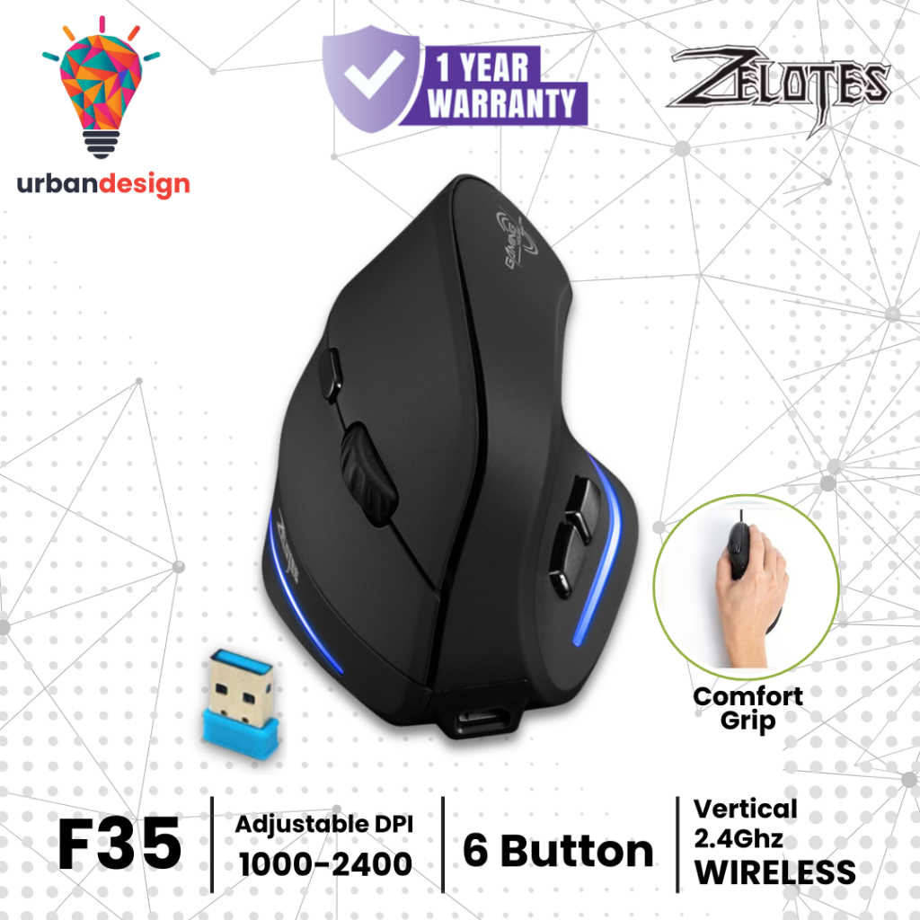 Jual Zelotes F35 Wireless Rechargeable Vertical Ergonomic Gaming Mouse ...