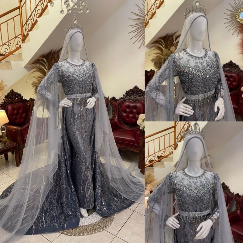 Jual Gaun pengantin slim premium gradasi ekor lepas pasang | Shopee ...
