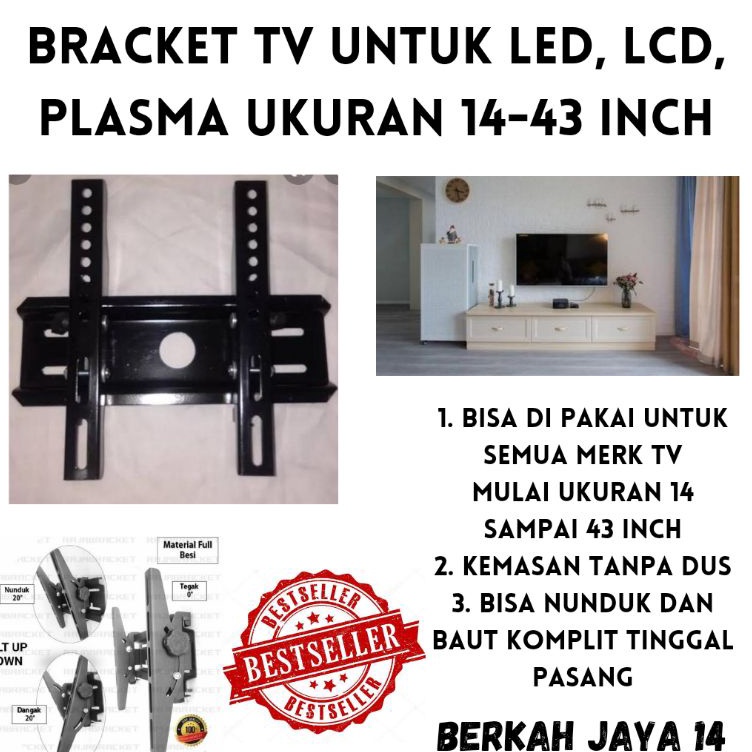 Jual BRACKET TV 43 TANPA BOX BISA DI PAKAI SEMUA MERK TV UKURAN 14 ...