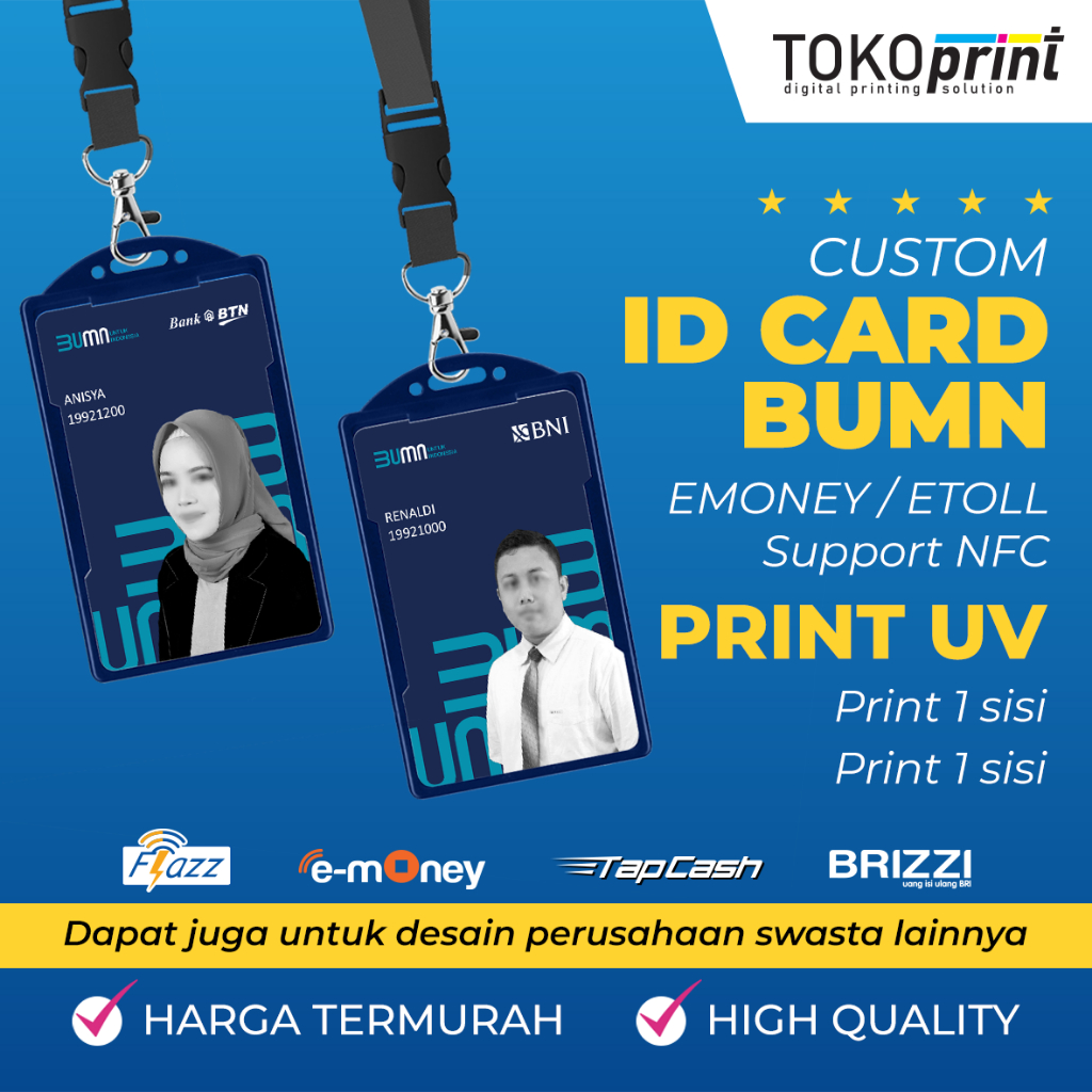Jual Custom ID CARD BUMN Terbaru Emoney Brizzi Tapcash Flazz Etoll atau ...