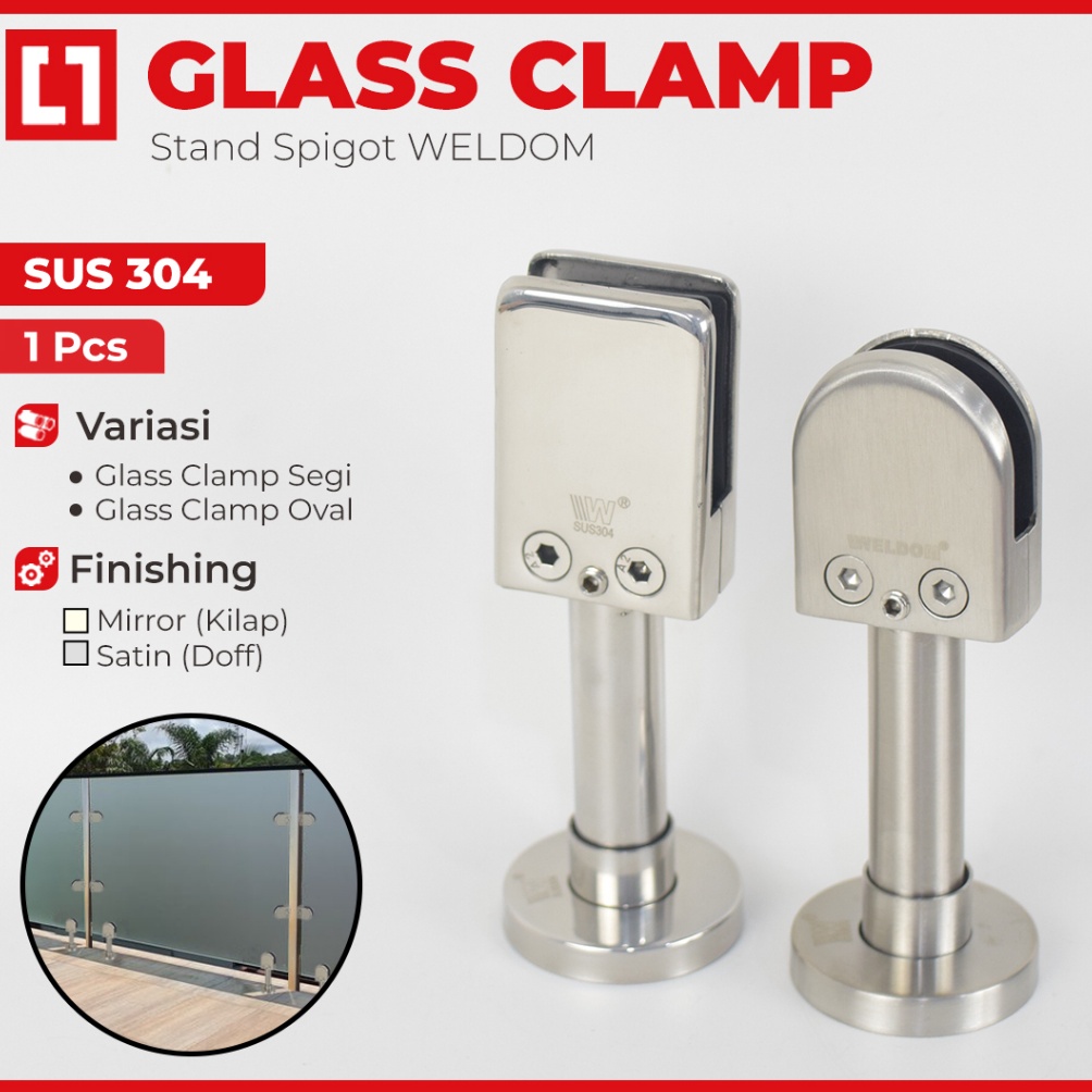 Jual KODE F68W Kaki Railing Balkon Kaca Glass Clamp Spigot Stand Set ...