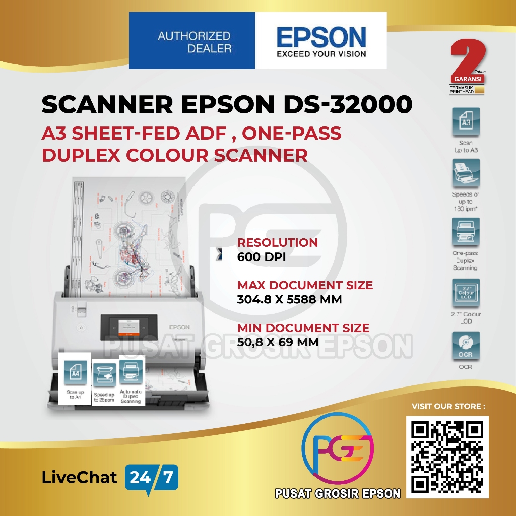 Jual Epson WorkForce DS-32000 DS32000 DS 320000 A3 Duplex Sheet-fed ...