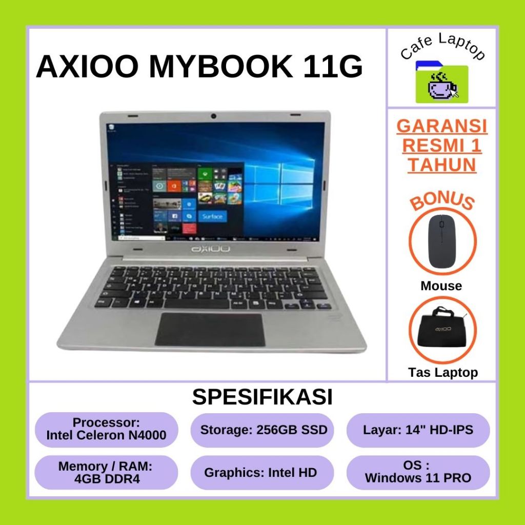 Jual Axioo Mybook 11G Intel N4020 RAM 4GB 256GB SSD 11.6 inch | Shopee ...