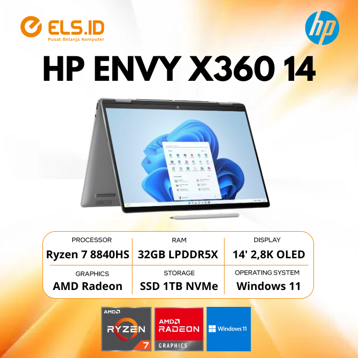 Jual HP ENVY X360 14 FA0888AU Touch 2in1 Ryzen 7 8840HS 32GB SSD 1TB 14" OLED | Shopee Indonesia