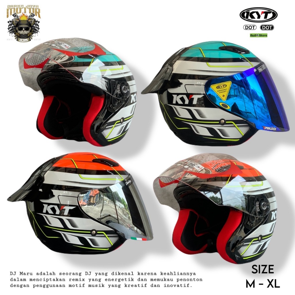 Jual HELM KYT DJ MARU MOTIF 13 BLACK ORANGE / WHITE BLUE PAKET GANTENG | HELM KYT HALF FACE ...