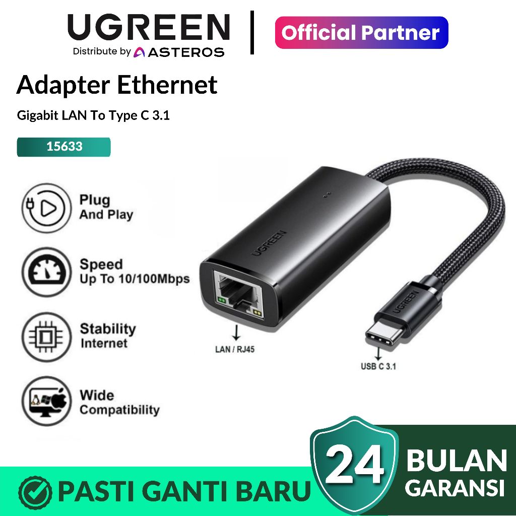 Jual UGREEN Type C to LAN Ethernet Adapter RJ45 Gigabit Network 100 ...