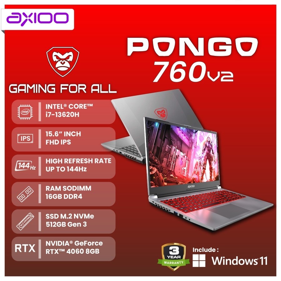 Jual Axioo Pongo 760 V2 core i7 13620H ram 16GB ssd 512GB RTX 4060 15.6 ...