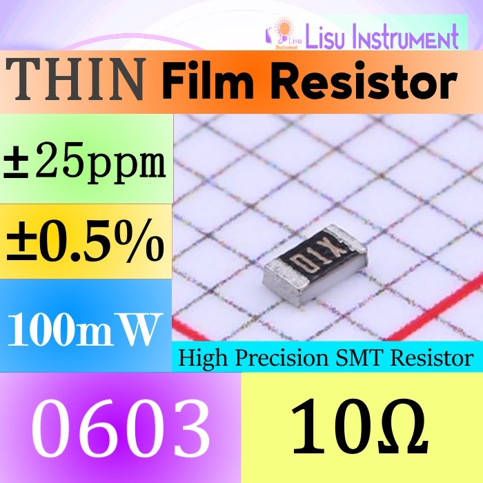 Jual 10Ω 0603 ±0.5% 100mW 75V ±25ppm/℃ High Precision THIN Resistor 10R ...