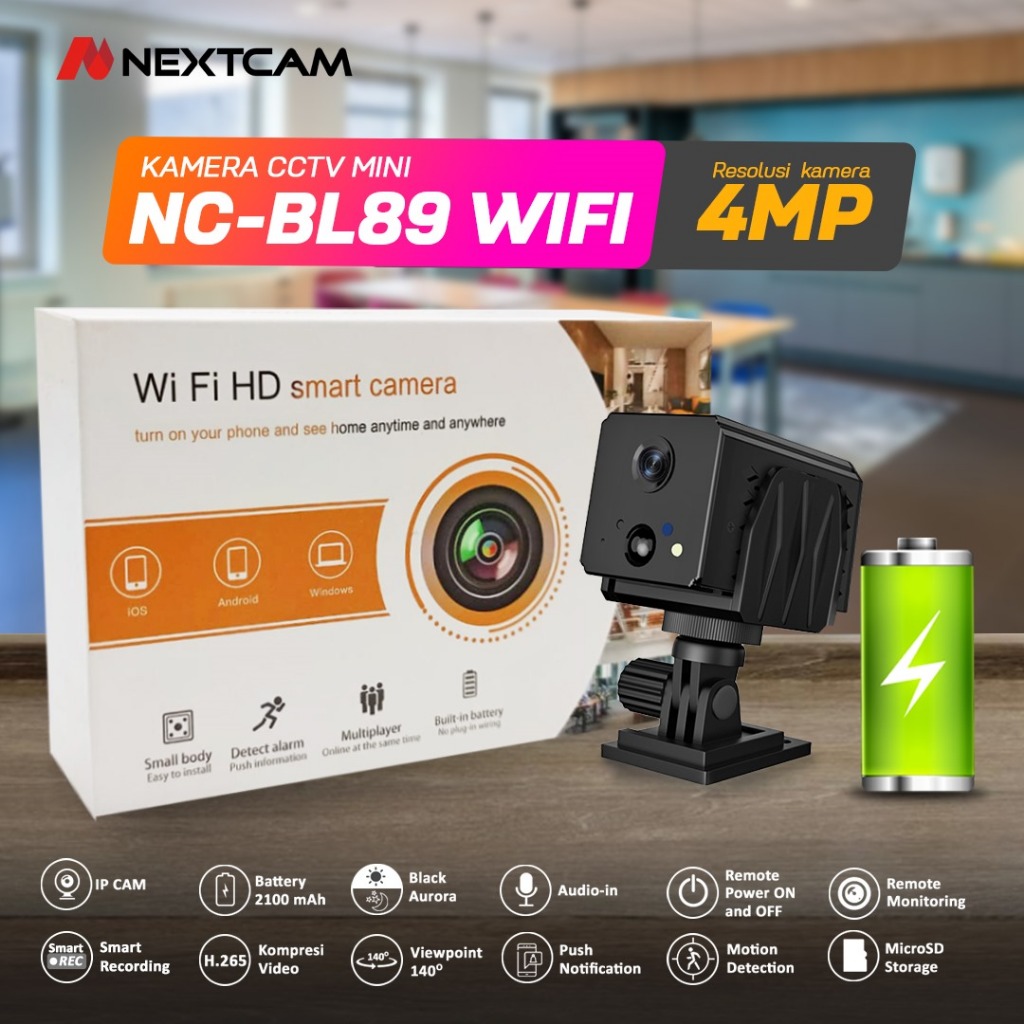 Jual Nextcam Kamera cctv mini 4MP Wireless Wifi Baterai Tahan lama ...