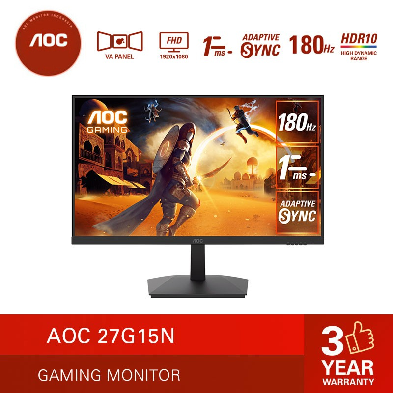Jual Monitor LED AOC 27G15N VA 27inch 180hz 1ms 1080p FHD HDR10 27 ...